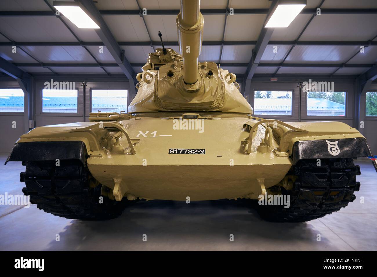 Tank front view close-up in the Museum of military equipment. Museum of ...