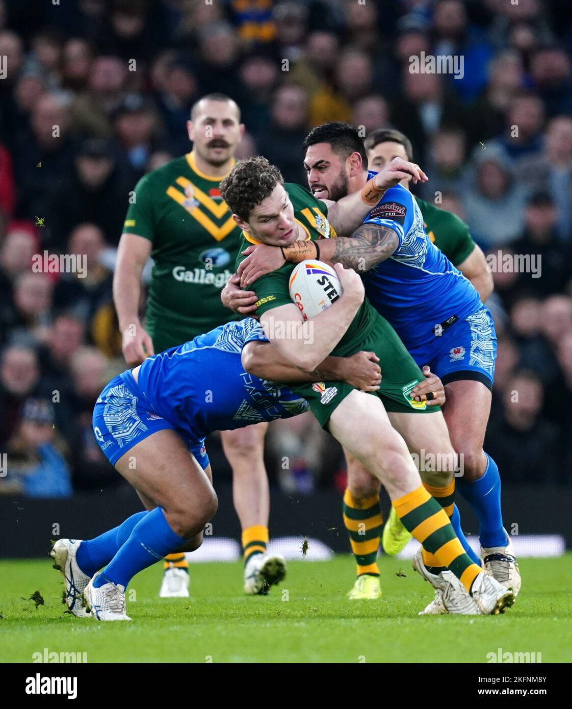Australia's Liam Martin tackled by Samoa's Royce Hunt and Oregon ...