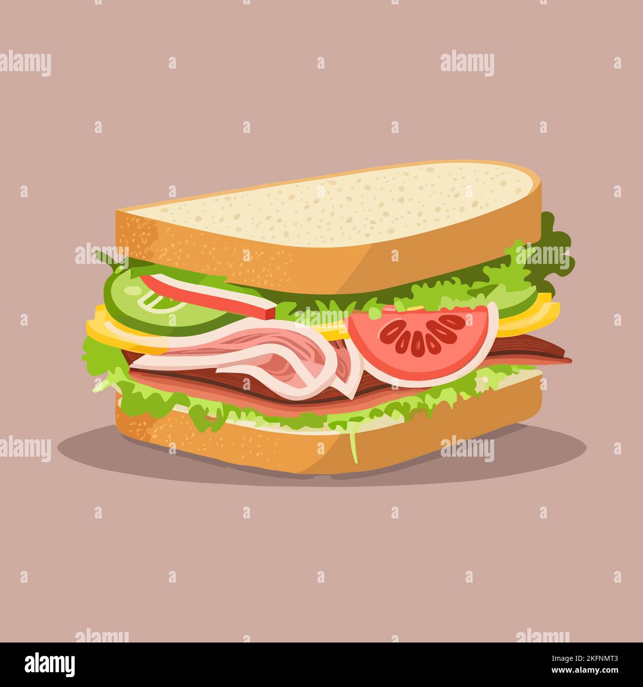 A vector illustration of a sandwich with vegetables and ham Stock ...
