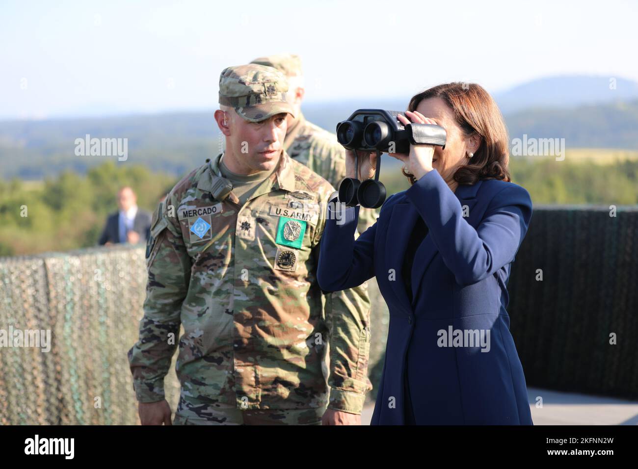 U.S. Vice President Kamala Harris and U.S. Lt. Col. Chris Mercado view ...