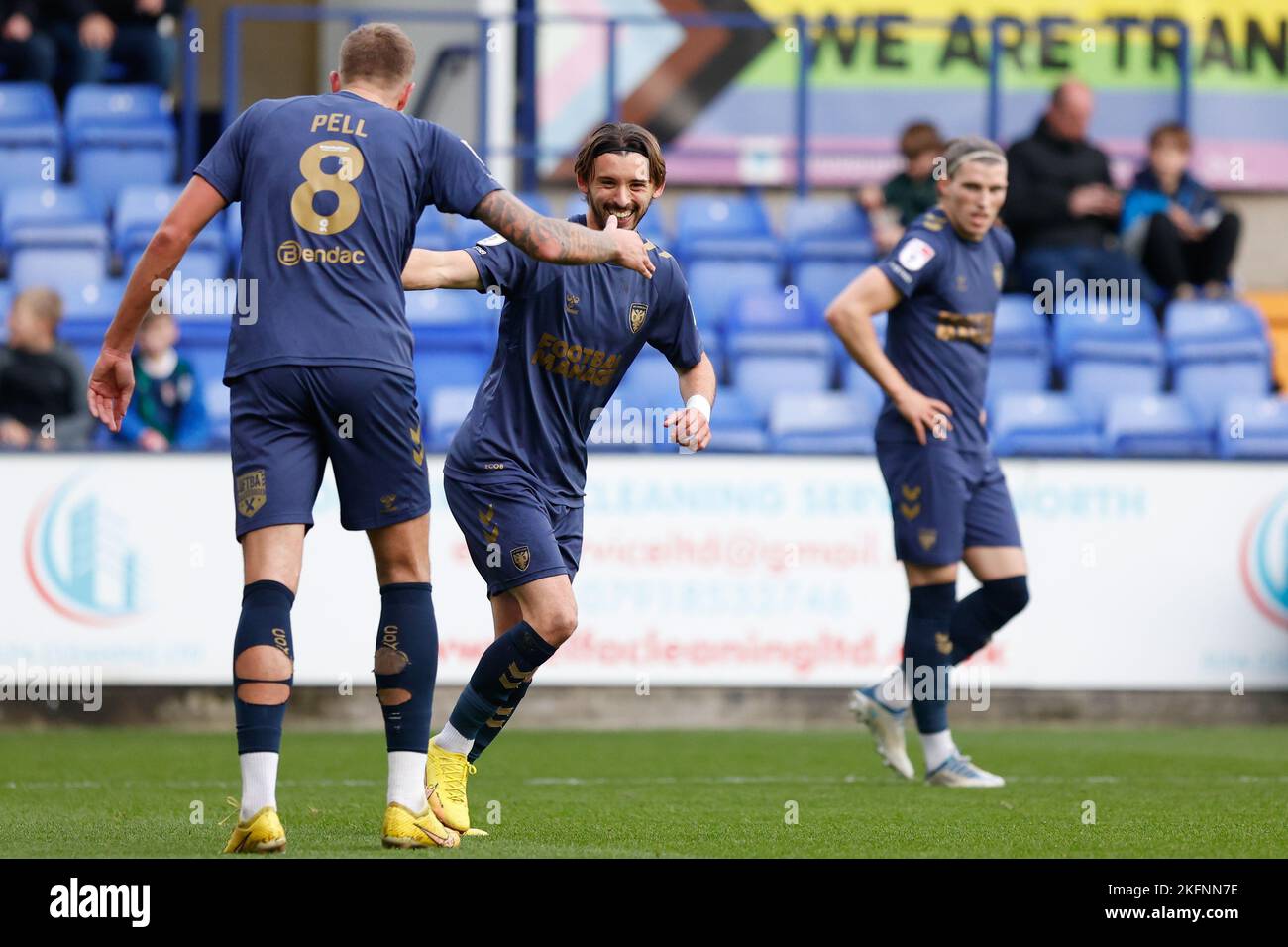 Ethan Chislett #11 of AFC Wimbledon celebrates his goal to make it 0-1 ...