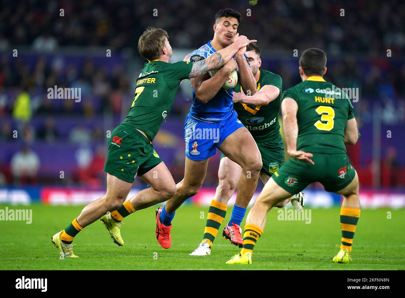 Samoa's Joseph Suaali'i is tackled by Australia's Cameron Munster (left ...