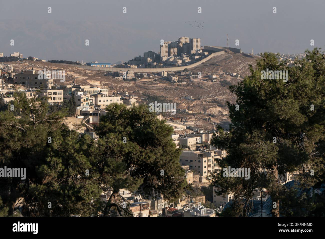 View of the Israeli West Bank separation barrier cutting through Abu ...