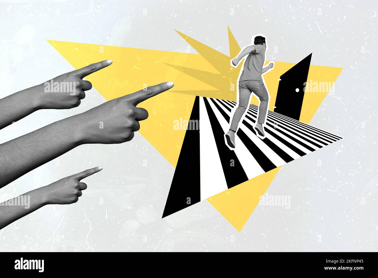 Composite collage image of big human arms black white colors point ...