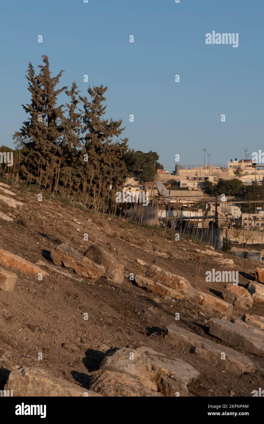 Old Jewish graves in “Sambosky Cemetery” located in Wadi Al-Rababeh in ...