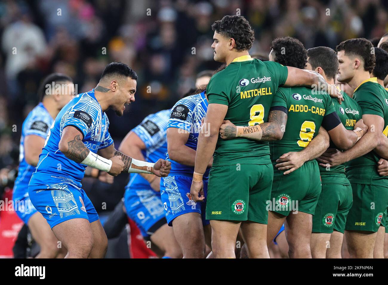 Manchester, UK. 19th Nov, 2022. Spencer Leniu of Samoa performs the ...