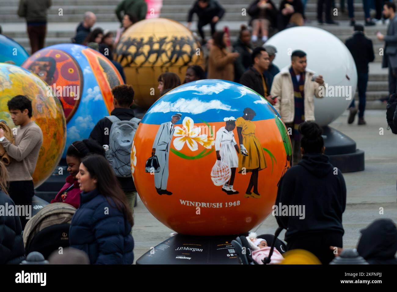 London, UK. 19 November 2022. Some of the 96 globe sculptures designed ...