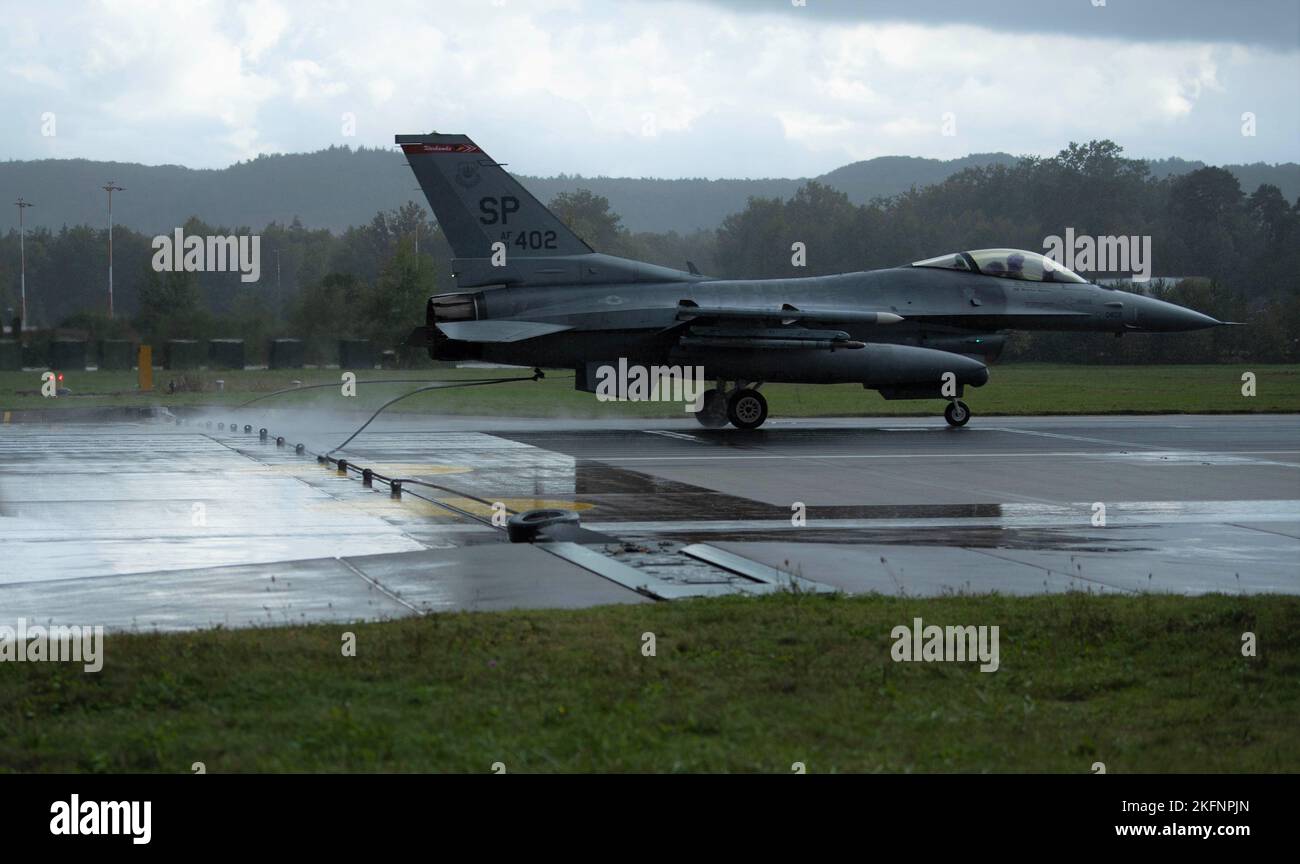 An F-16 Fighting Falcon aircraft, assigned to Spangdahlem Air Base ...