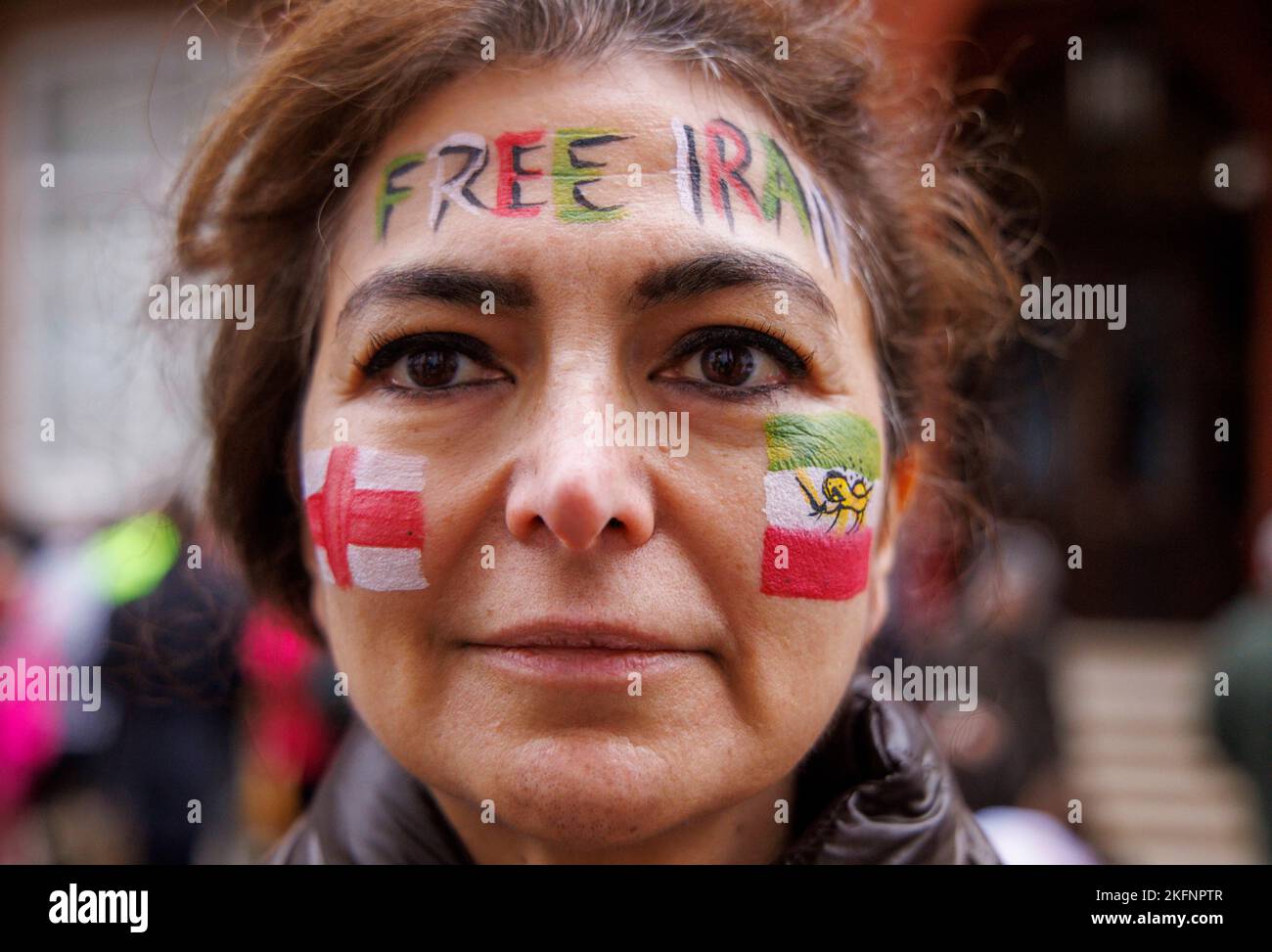 London, UK. 19th Nov, 2022. Iranian women arrive at the Qatar Embassy ...