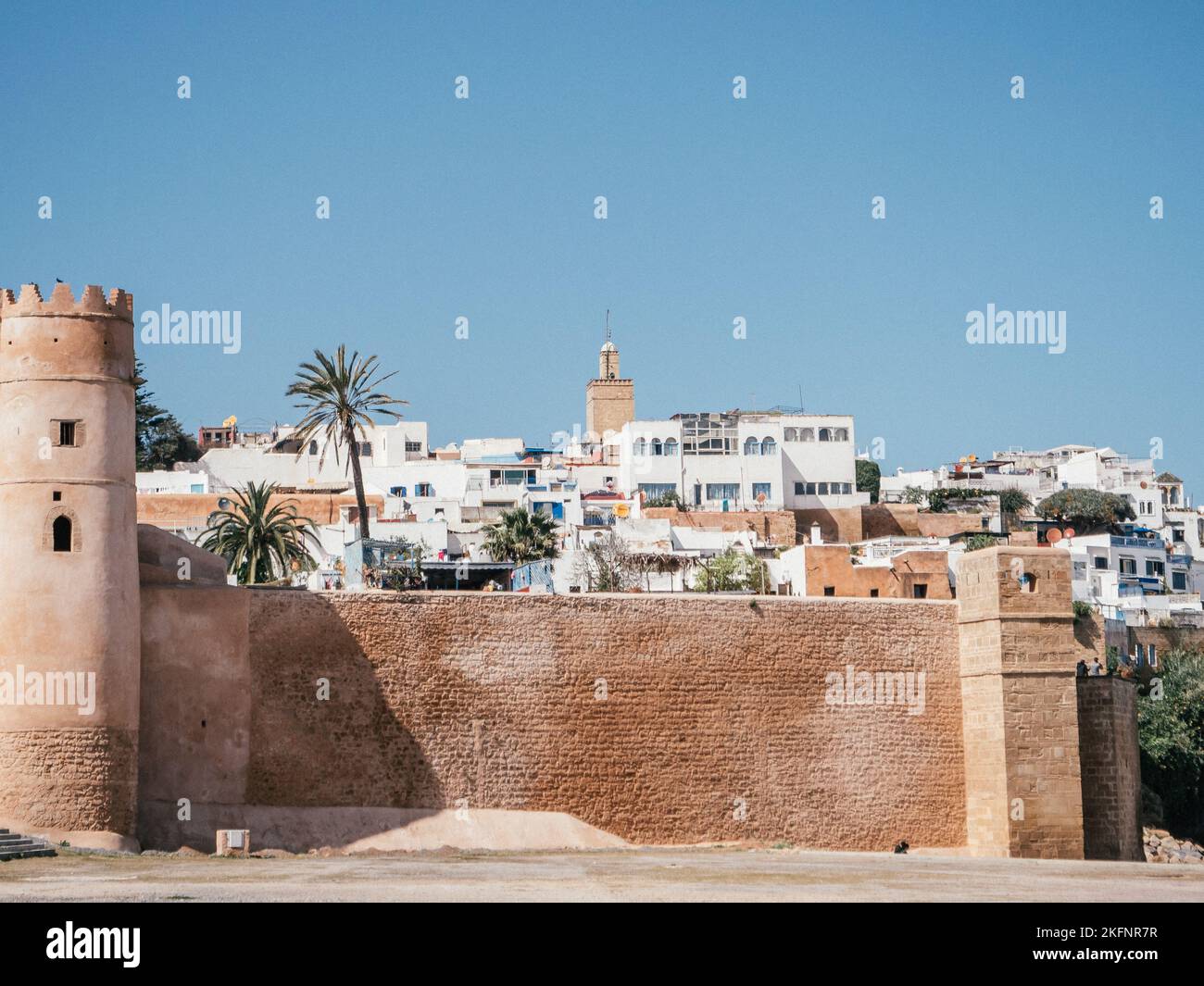 The view of city buildings behind the stone wall. Rabat, Morocco Stock ...
