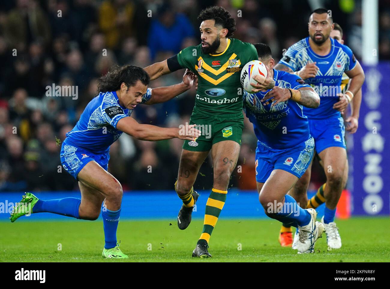 Australia's Josh Addo-Carr (centre) breaks through during the Rugby ...