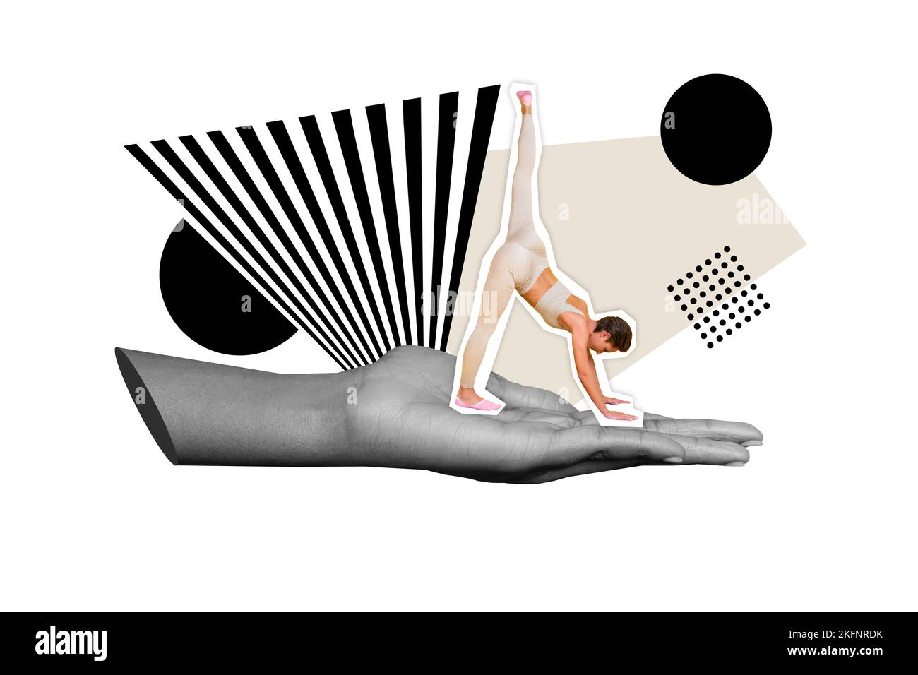 Composite collage image of big hand black white effect hold sportive ...