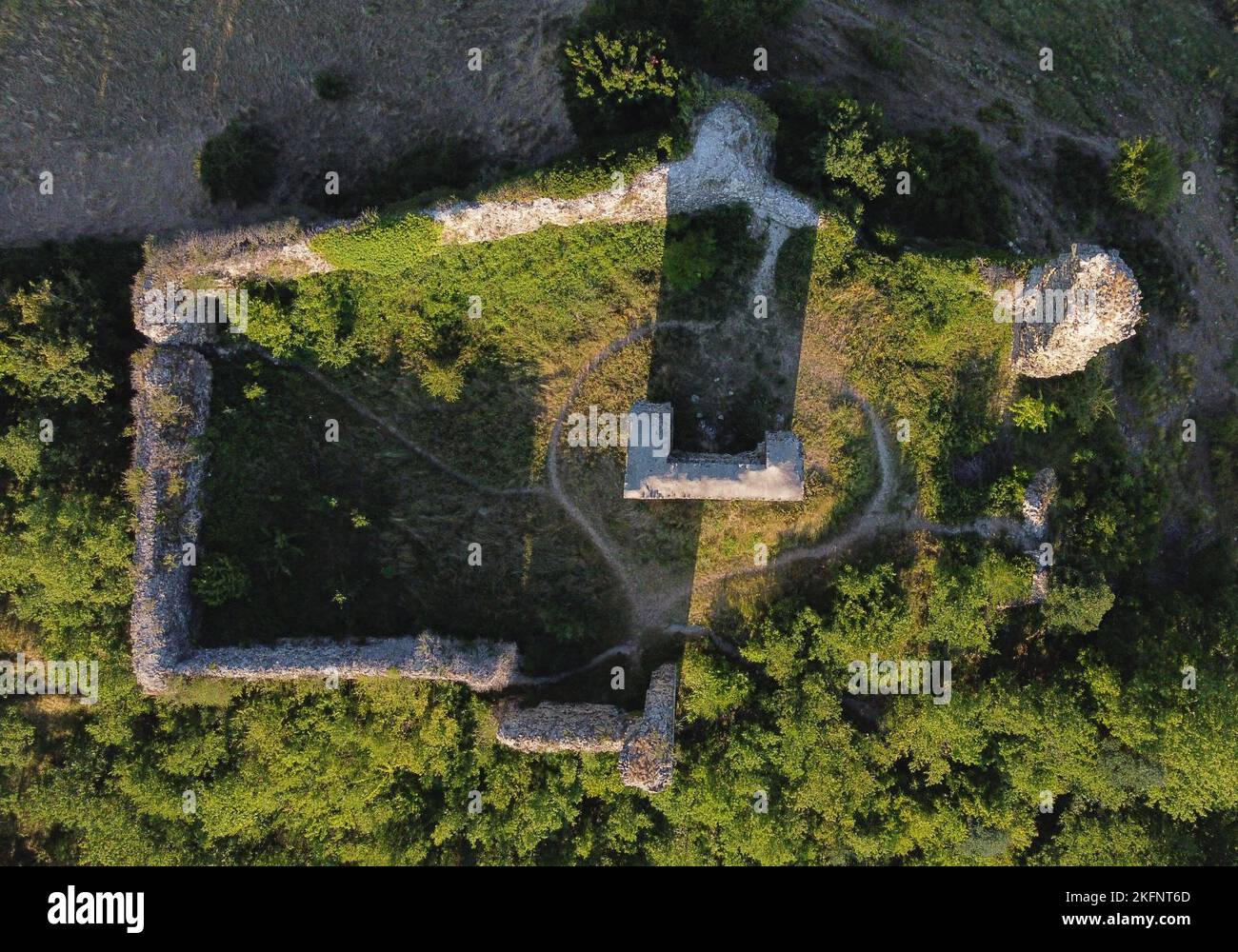 A top view of ruins in the middle of fields Stock Photo - Alamy