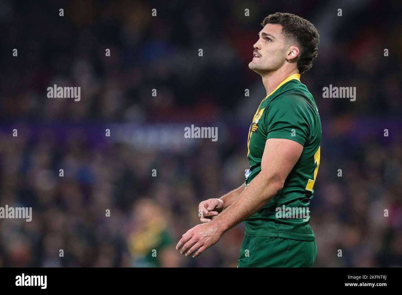 Manchester, UK. 19th Nov, 2022. Nathan Cleary of Australia looks at the ...