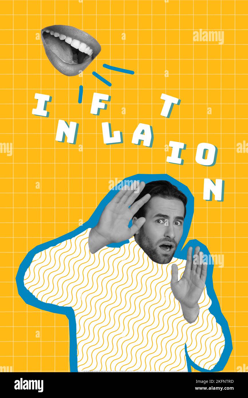 Vertical creative photo collage of mouth loud screaming at terrified ...