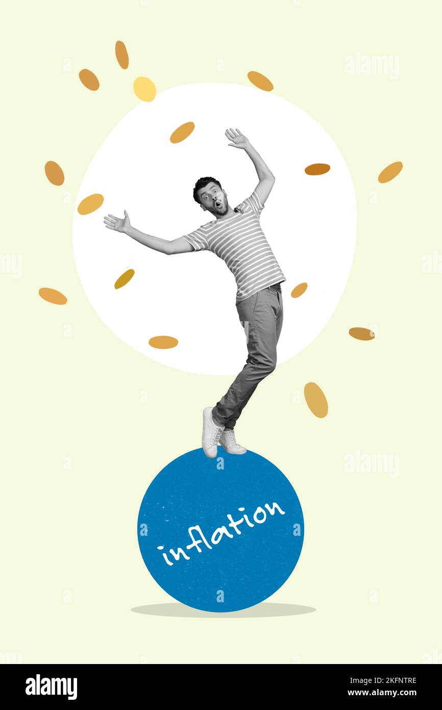 Collage photo of young businessman entrepreneur staying inflation ...