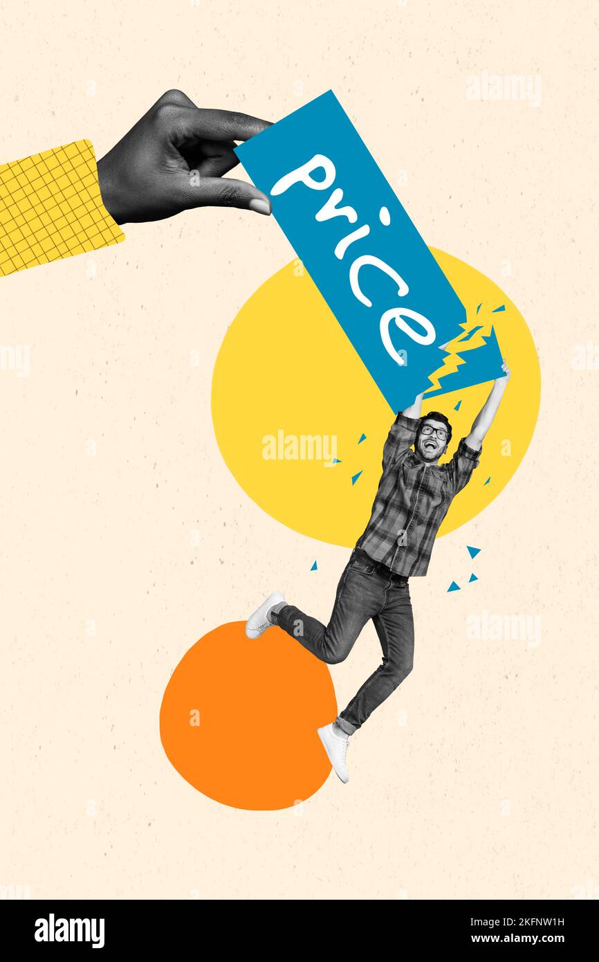 Collage photo of young funny positive guy wear casual outfit jump air ...