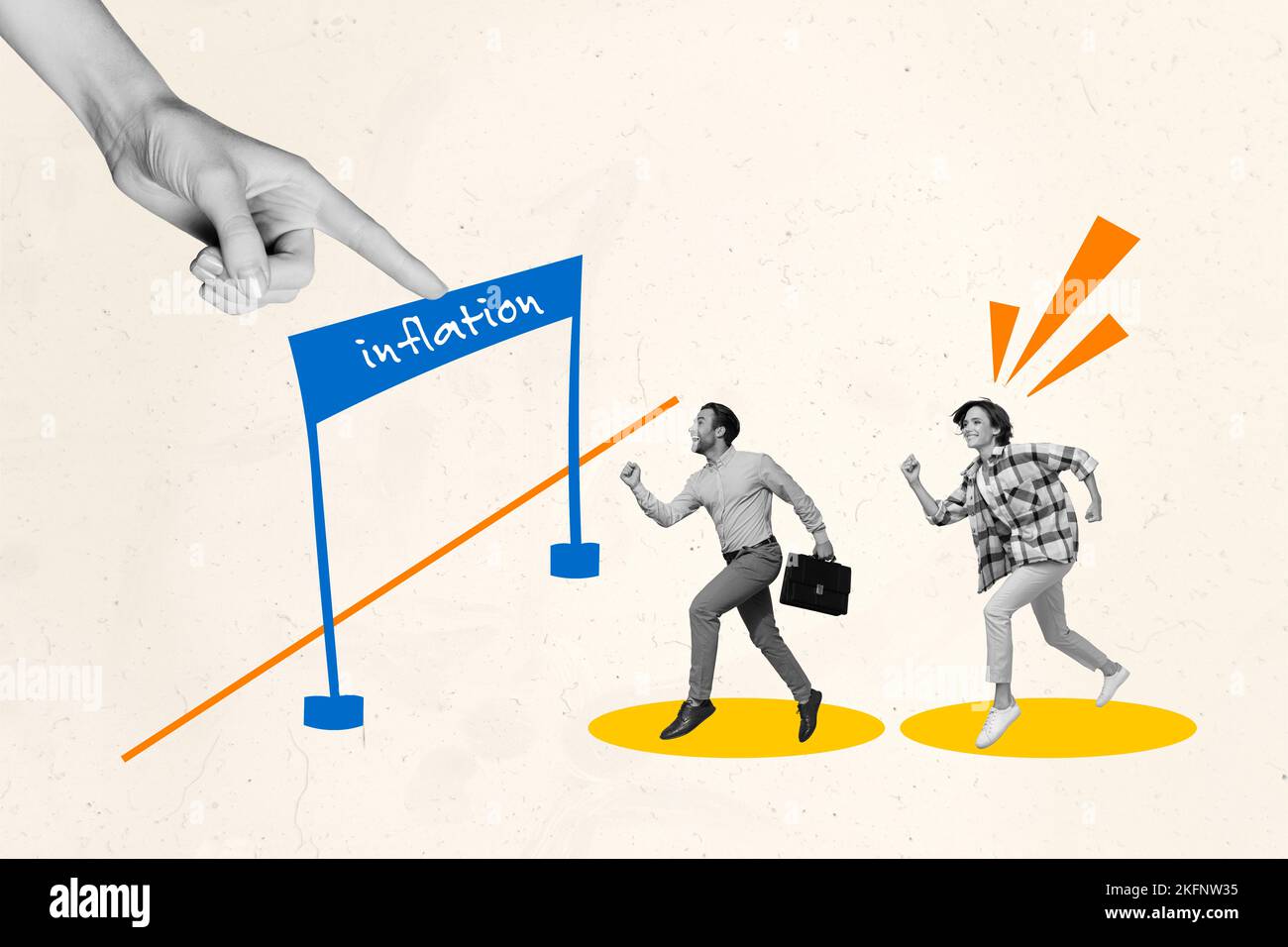 Creative collage photo illustration of excited funny positive man woman ...