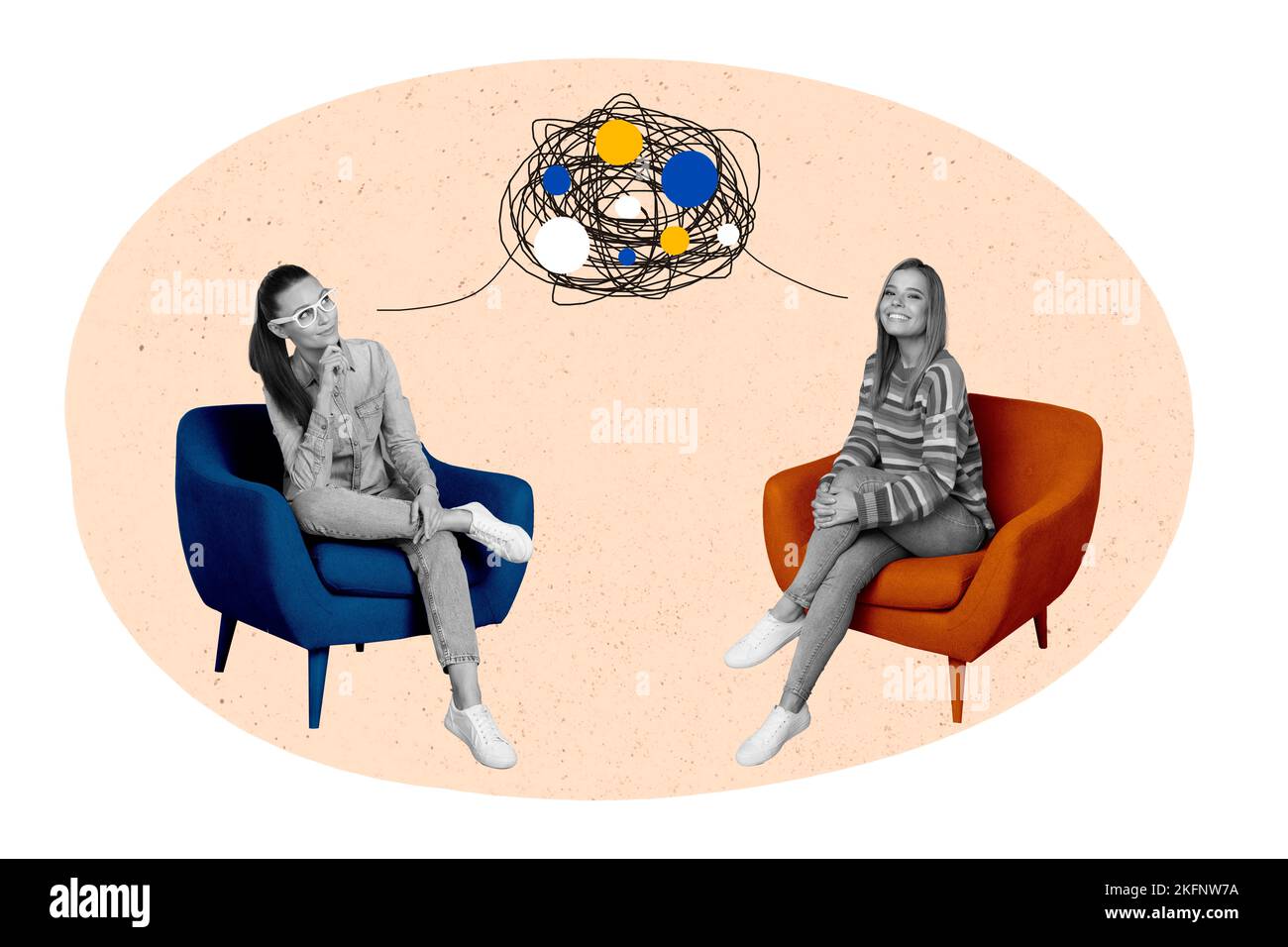 Creative collage photo illustration of thoughtful beautiful girls ...