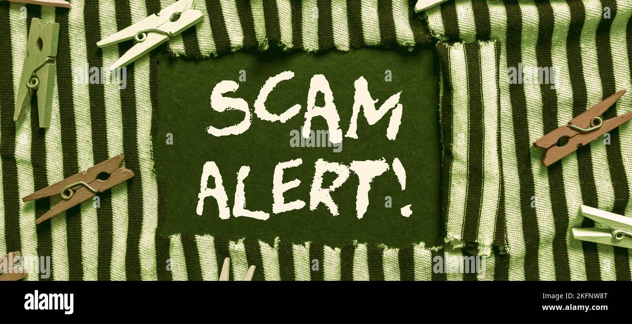 Hand writing sign Scam Alert. Word for warning someone about scheme or ...