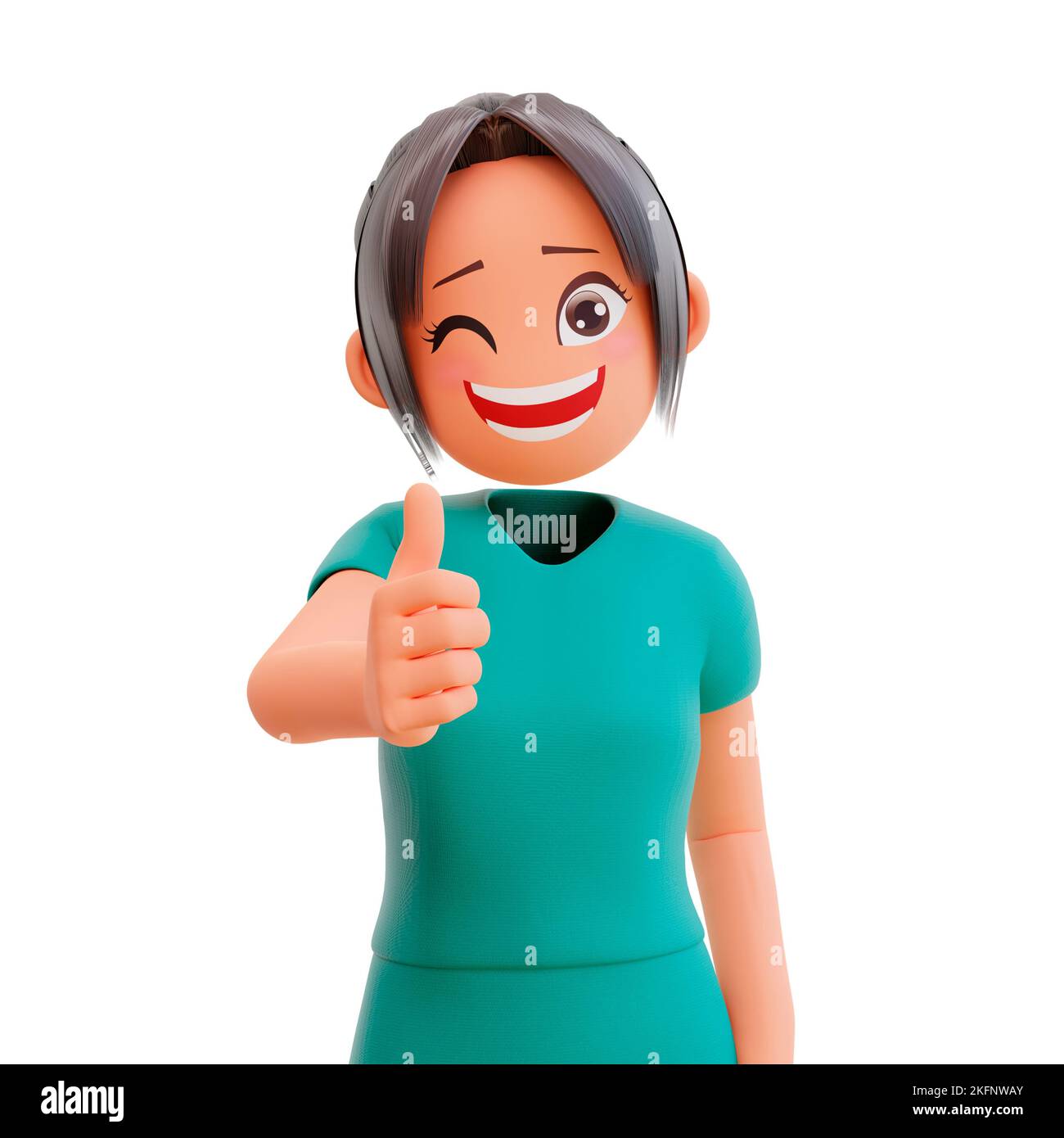 A 3D-rendered nurse in a hospital gown uniform showing thumbs up ...