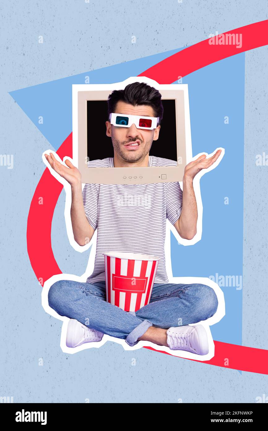 Collage 3d image of pinup pop retro sketch of funny funky man screen ...