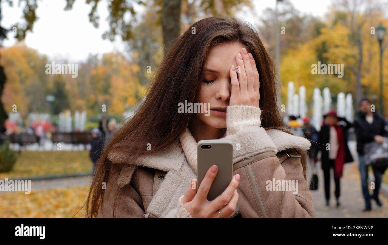 Portrait of sad frustrated girl woman caucasian student chatting by ...