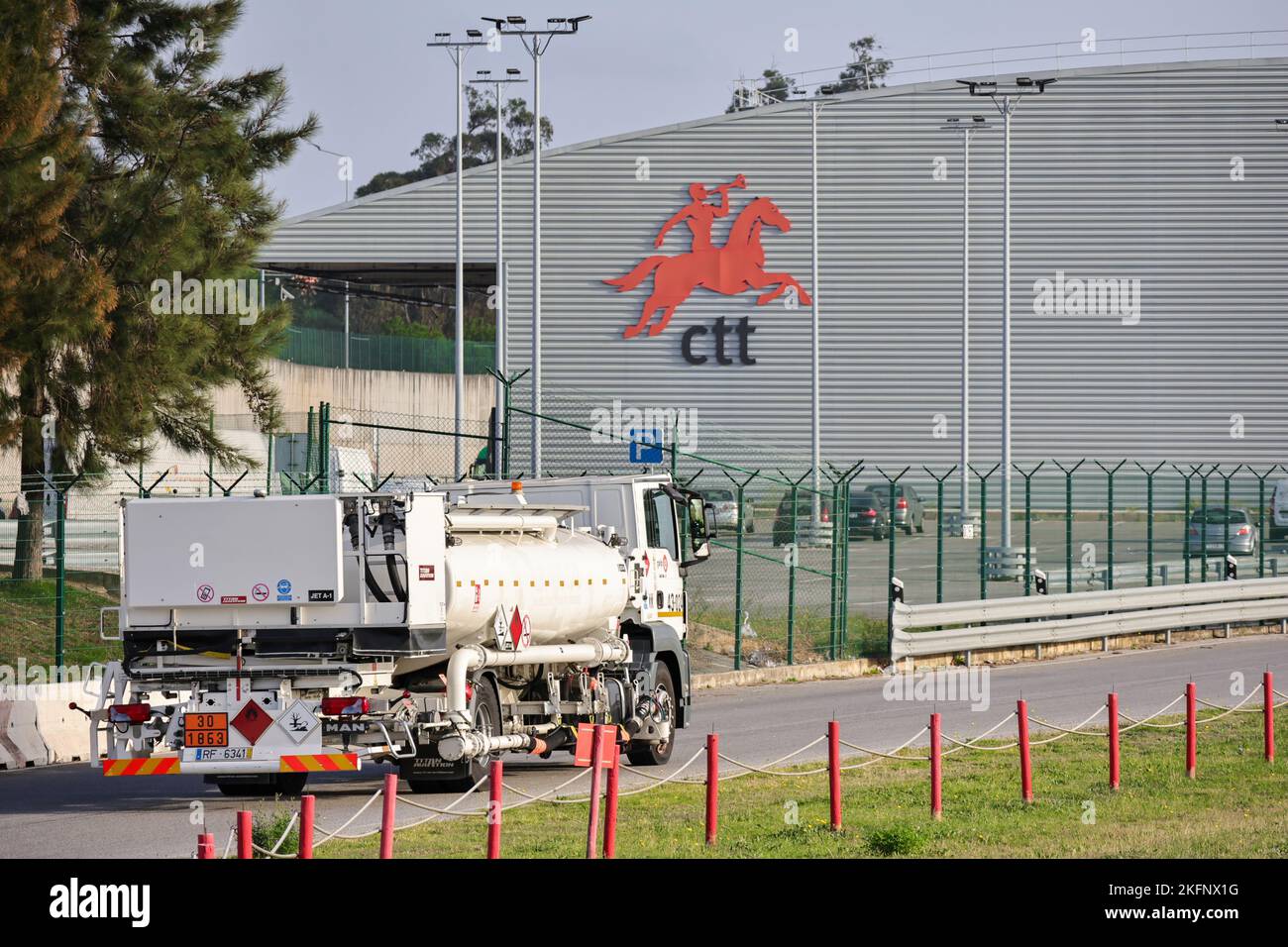 A fuel supply vehicle next to the CTT Correios de Portugal building ...