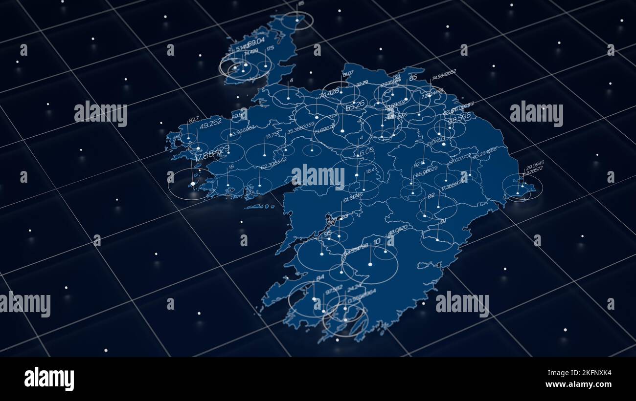 Ireland blue map big data visualization. Futuristic map infographic ...