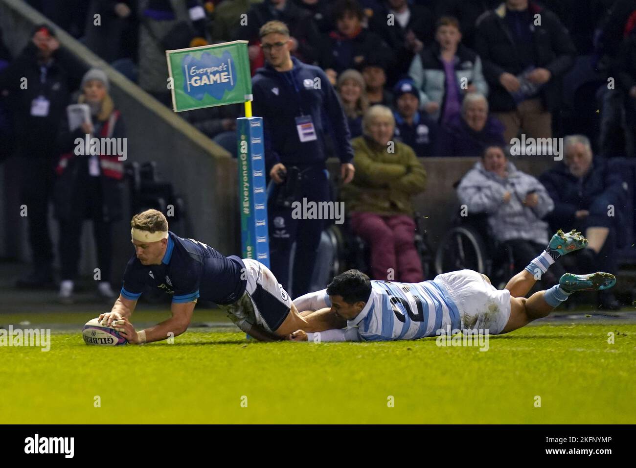 Scotland's Darcy Graham (left) scores a try during the Autumn ...