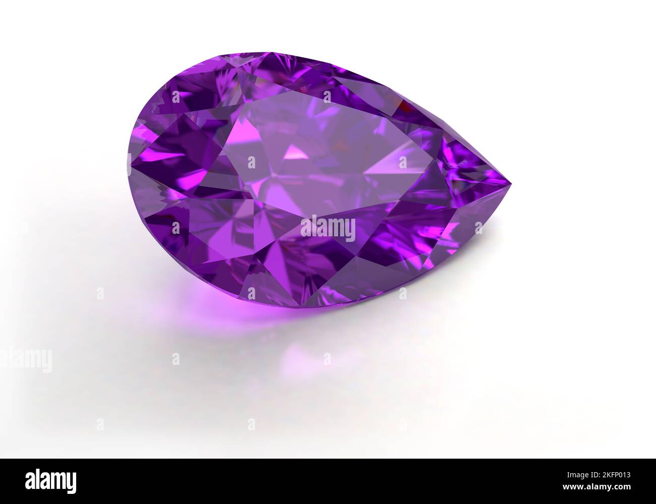 Amethyst is a beautiful pear-shaped gemstone. 3d image. White ...