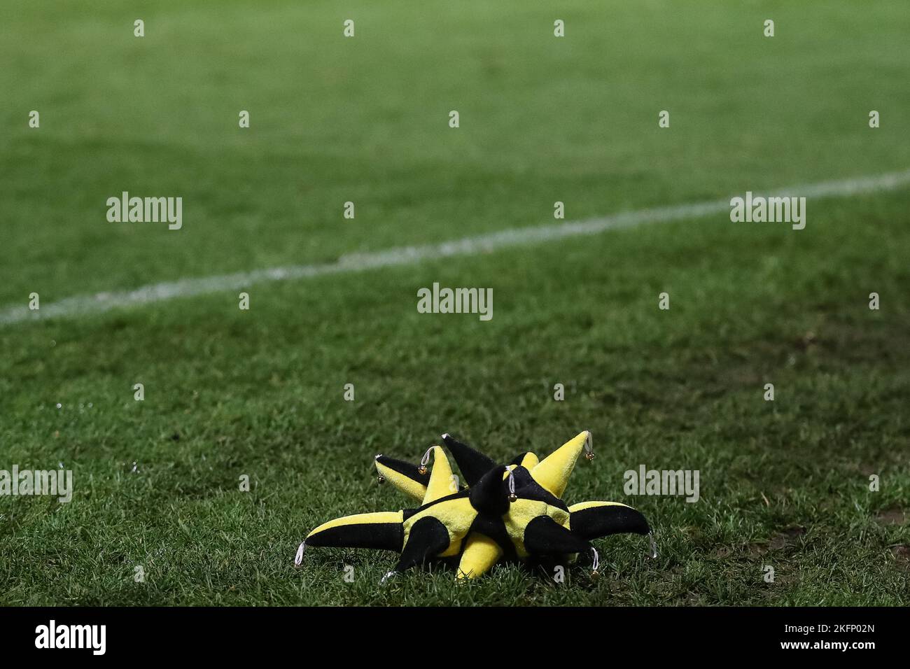 A Burton Albion hat falls onto the pitch after the celebrations during ...