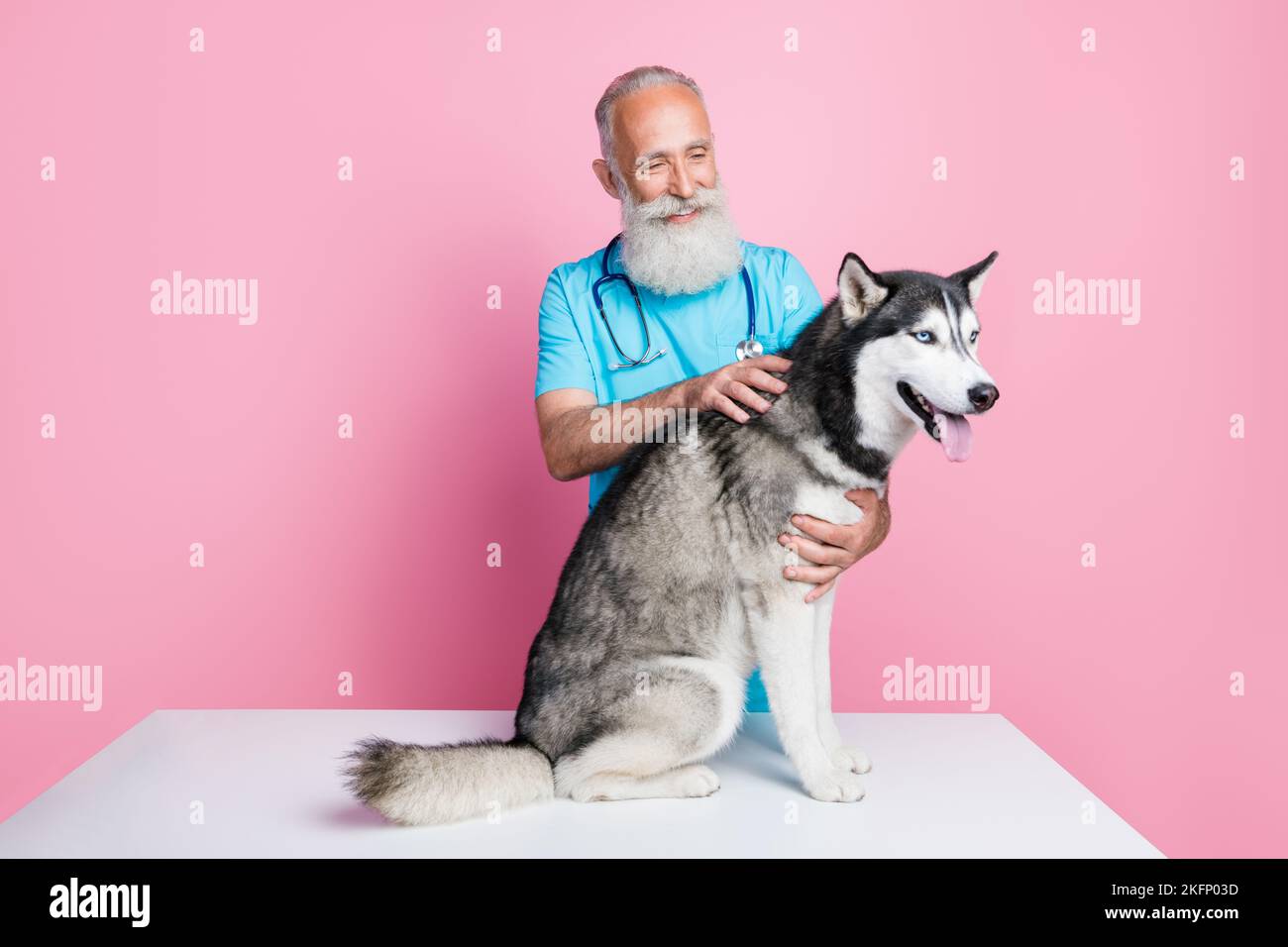 Full length photo of good mood positive careful man dressed blue ...