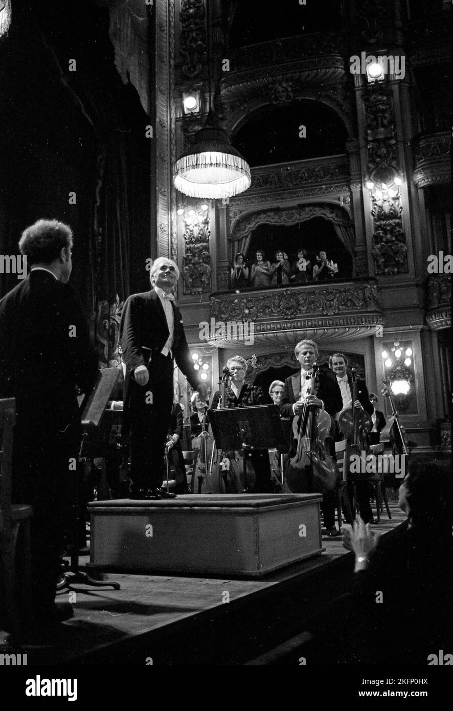 Jean Martinon, French orchestra conductor, during a performance with ...