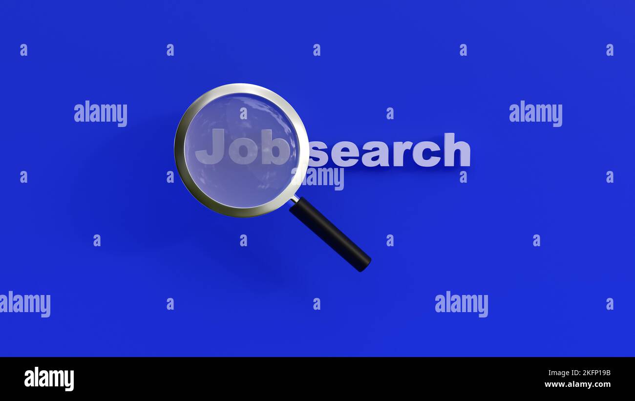 3d magnifying glass presenting concept of job search 3d illustration ...