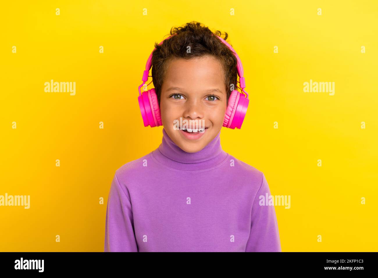 Photo of cheerful funny person toothy smile listen new song isolated on ...