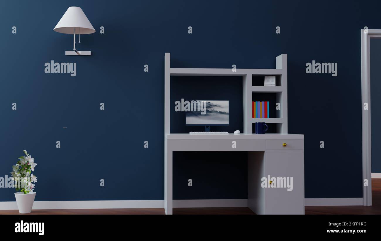 workspace in empty room 3d illustration, concept art apartment room ...