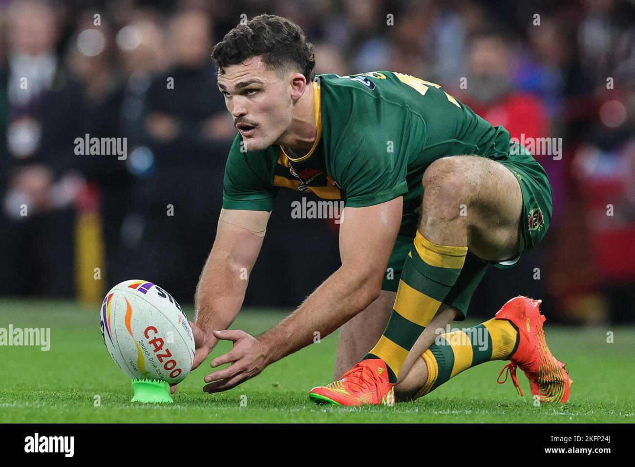 Manchester, UK. 19th Nov, 2022. Nathan Cleary of Australia looks lines ...