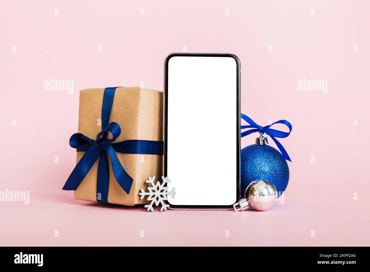Digital phone mock up with rustic Christmas decorations for app ...