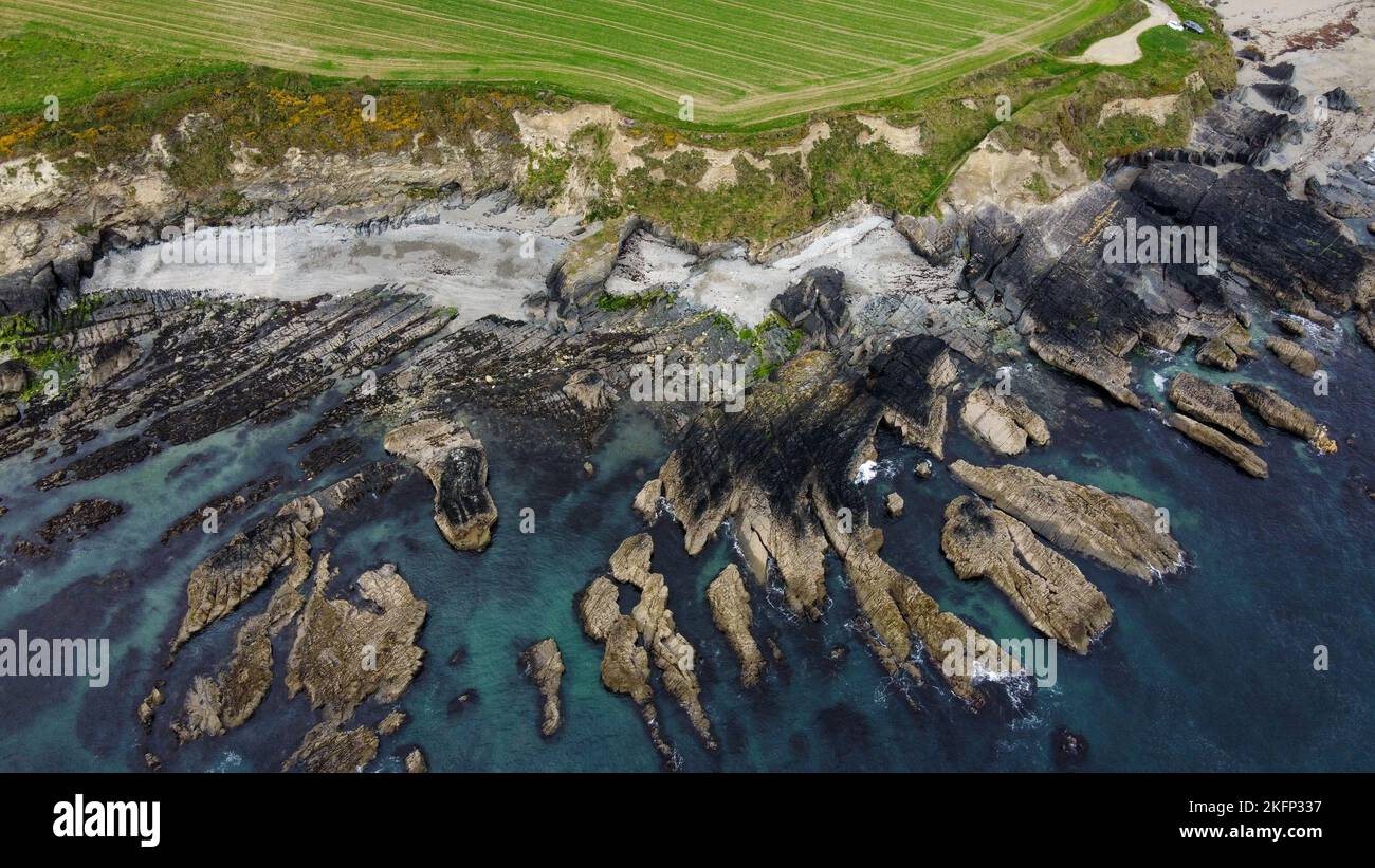Rocks on the Irish littoral, top view. The shore of the Atlantic Ocean ...