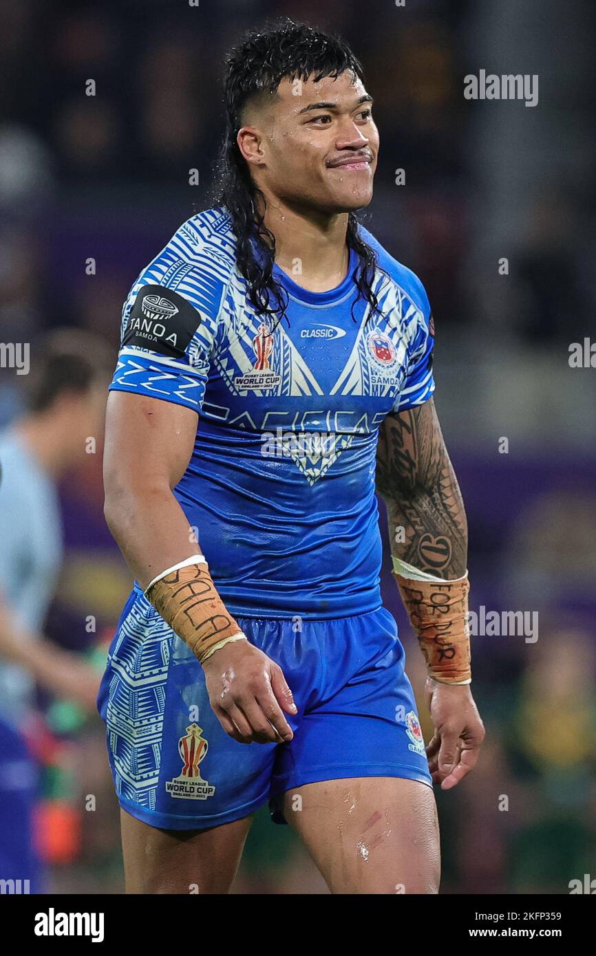 Manchester, UK. 19th Nov, 2022. Brian To'o of Samoa full of smiles ...