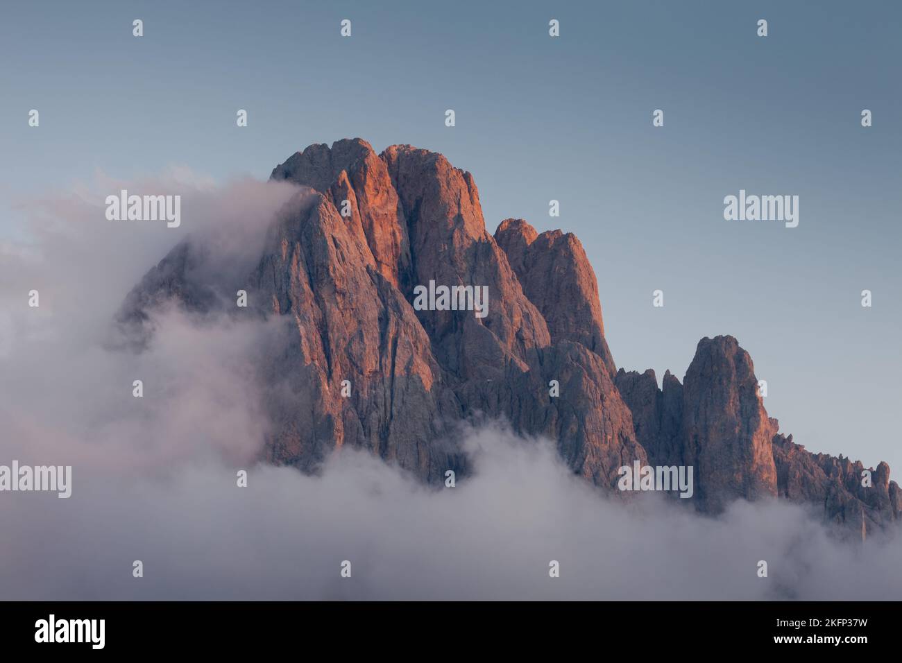 The northern side of Sasso Lungo at sunset from the Val Gardena area ...