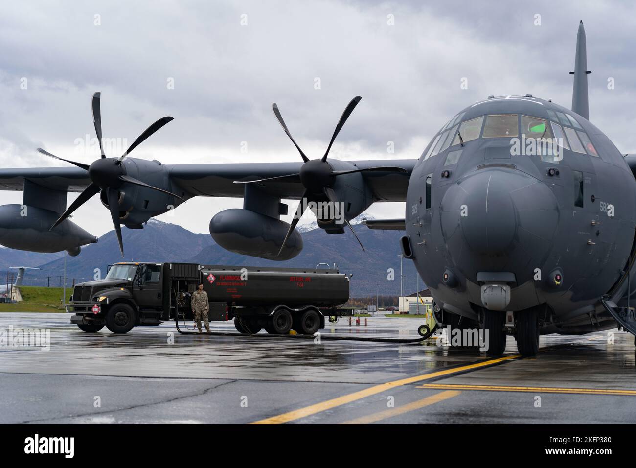 A 211th Rescue Squadron HC-130J Combat King II, takes fuel at Joint ...
