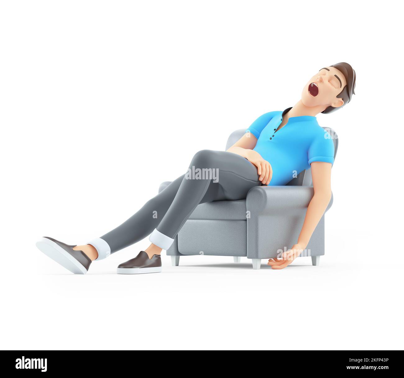 3d man sleeping in armchair, illustration isolated on white background ...