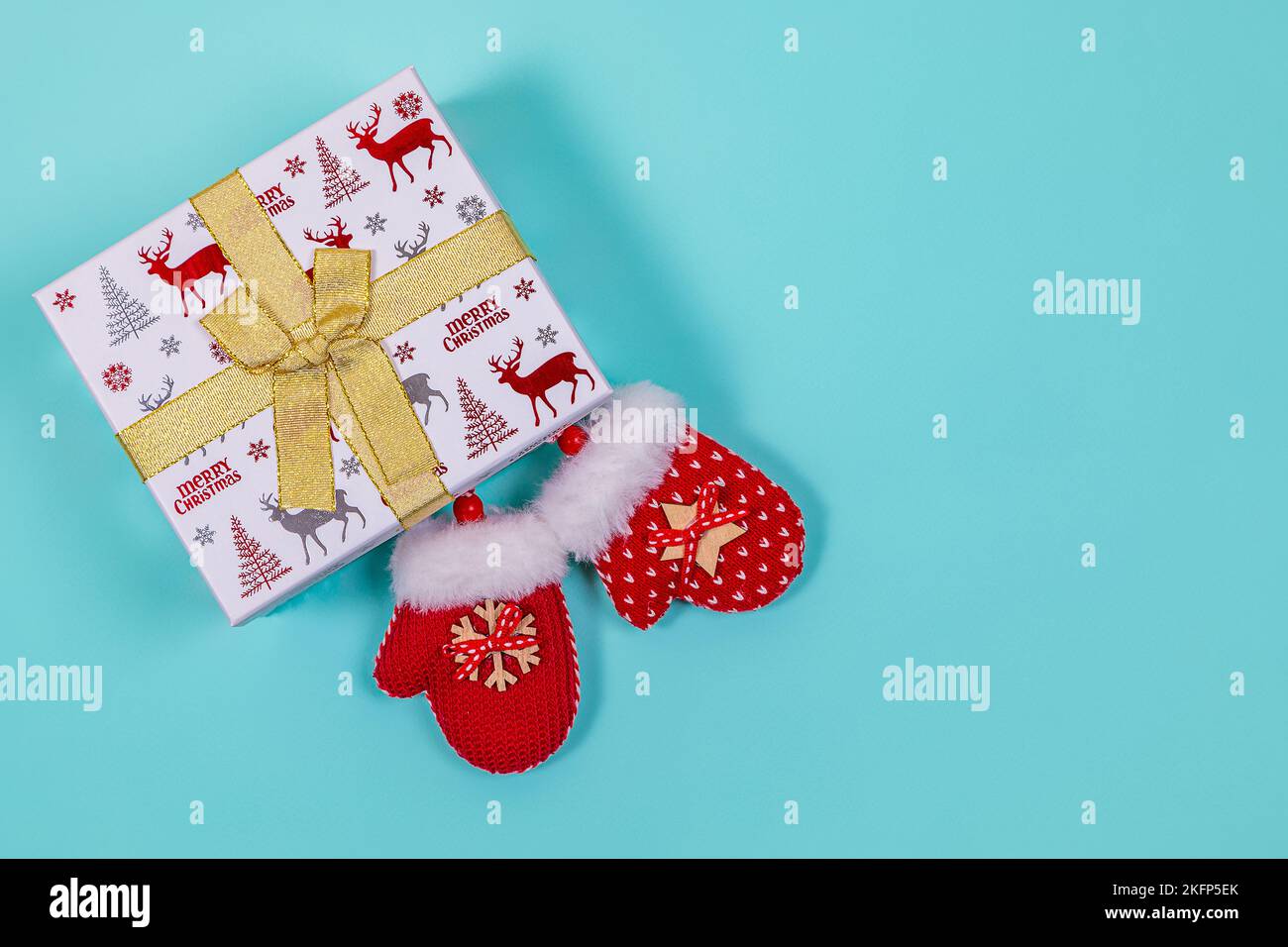 Christmas banner, holiday box with toys on a blue background Stock ...