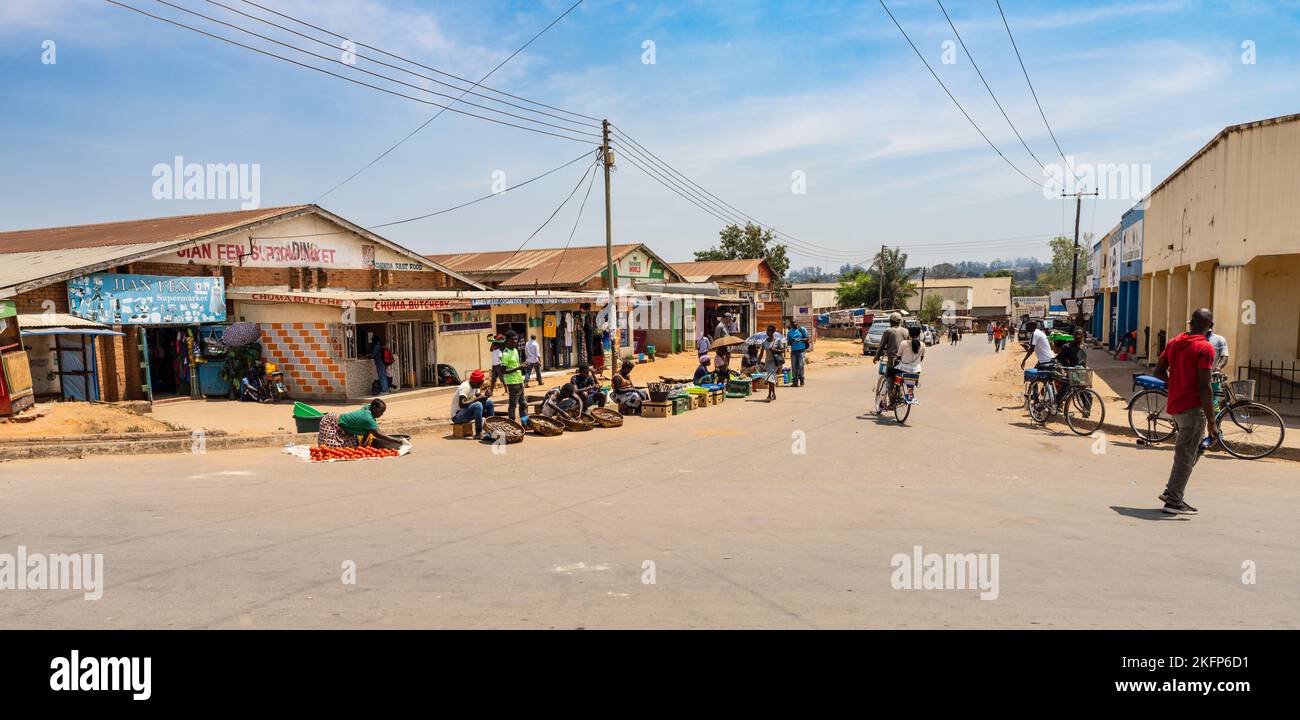 People selling produce on the roadside in the centre of Mzuzu city ...