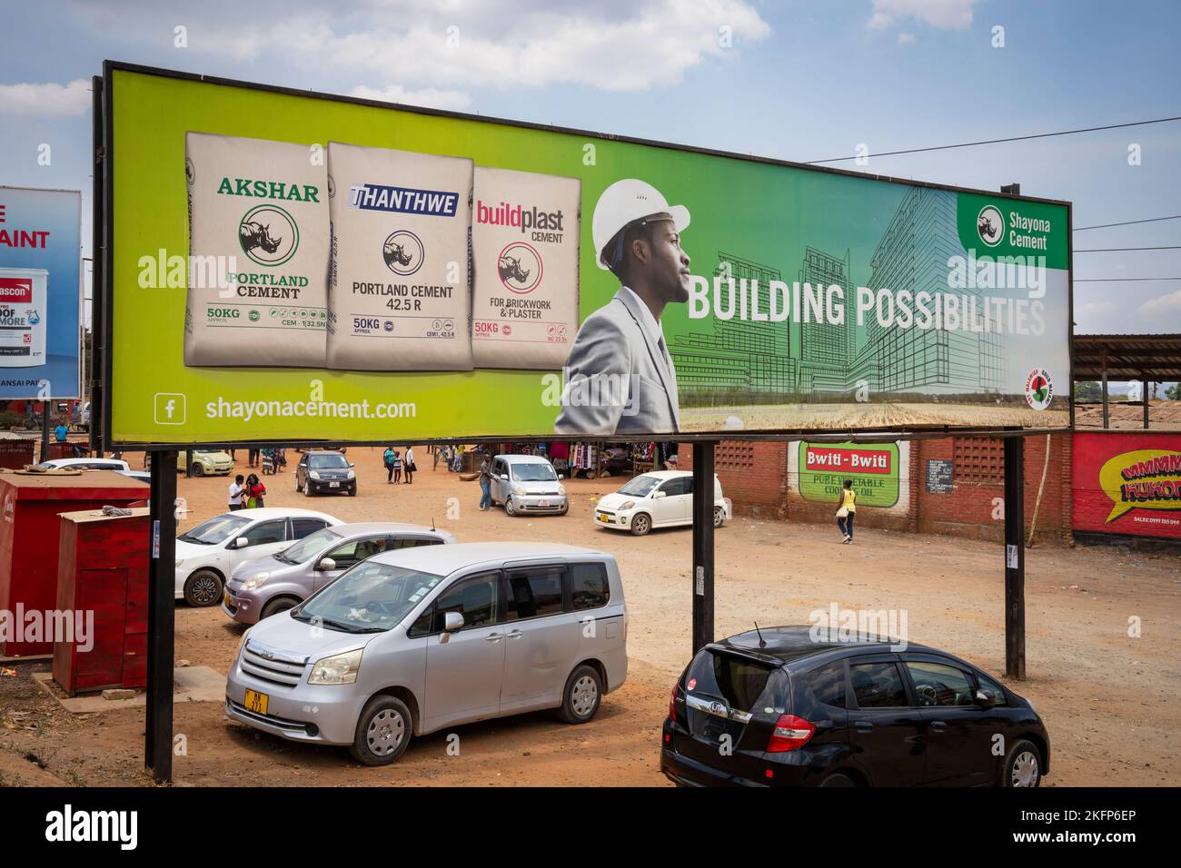 Building possibilities - roadside banner for cement and construction Stock Photo - Alamy