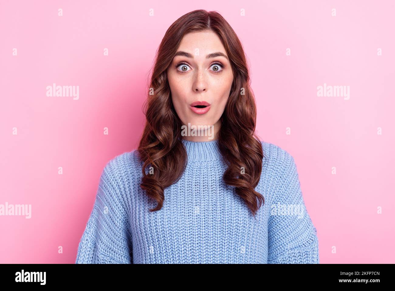 Closeup portrait of funny curly brunette hair woman shocked surprised ...