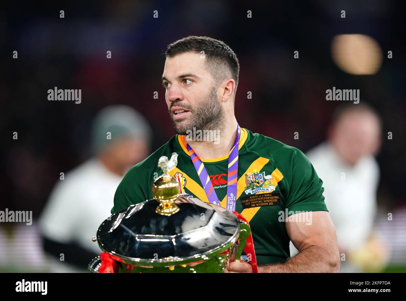 Australia's James Tedesco celebrates with the trophy following the ...