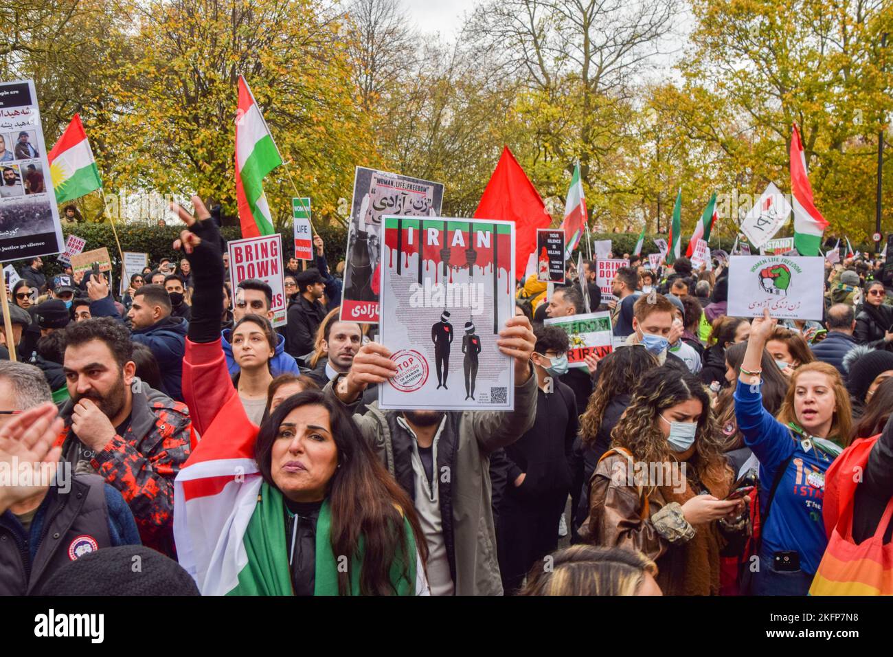 London, England, UK. 19th Nov, 2022. Protesters gathered outside the ...